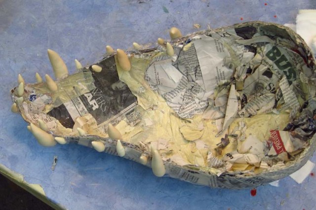 Paper Mache Tiamat Dragon – jaws and horns | Gourmet Paper Mache Blog