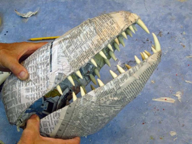Paper Mache Tiamat Dragon – jaws and horns | Gourmet Paper Mache Blog